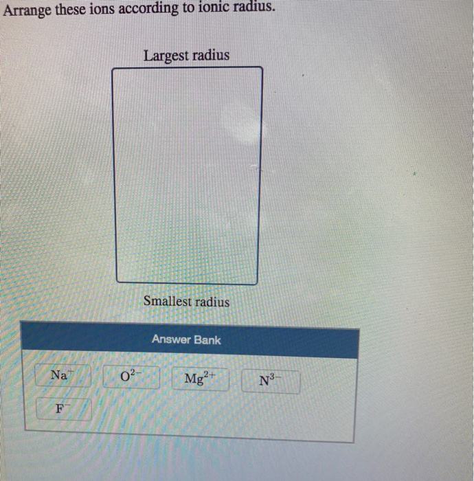 Solved Arrange these ions according to ionic radius. Largest | Chegg.com