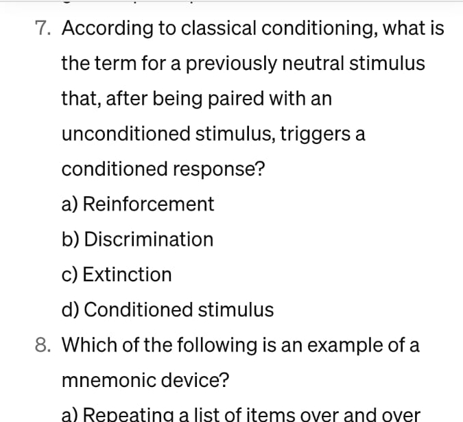 Solved According to classical conditioning, what is the term | Chegg.com