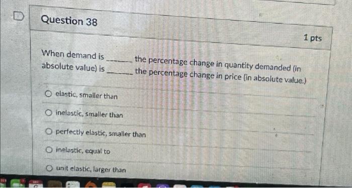 Solved When demand is absolute value) is the percentage | Chegg.com