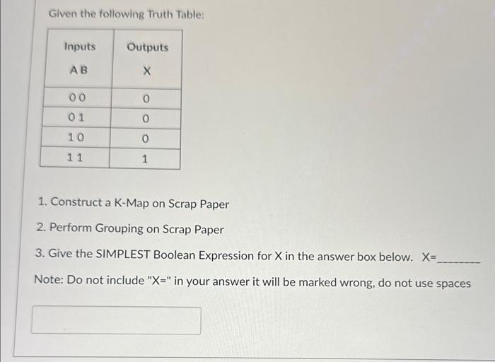 Solved Given The Following Truth Table 1 Construct A K Map 3467