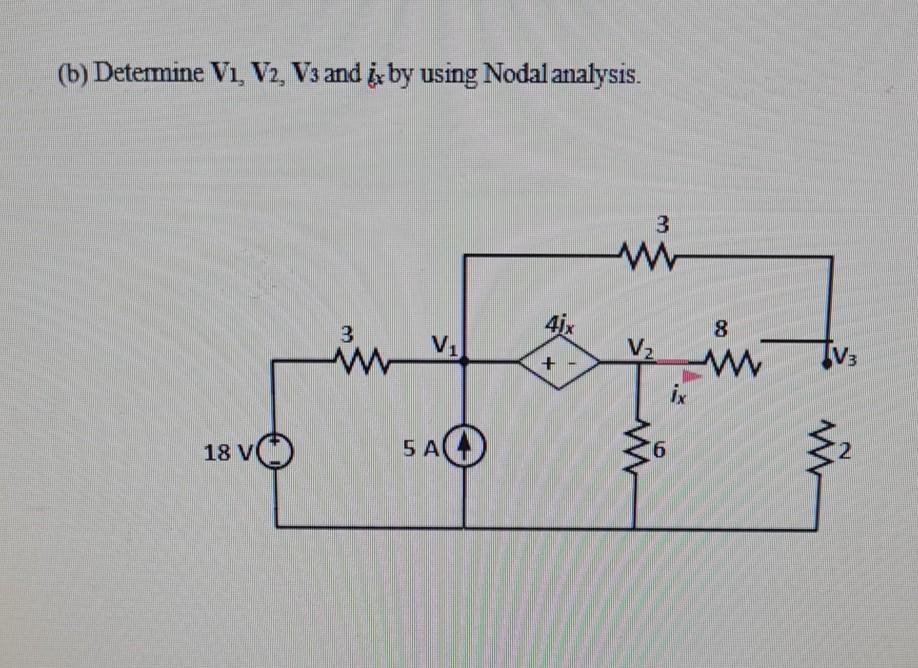 Solved (b) Determine V1, V2, V3 and ix by using Nodal | Chegg.com