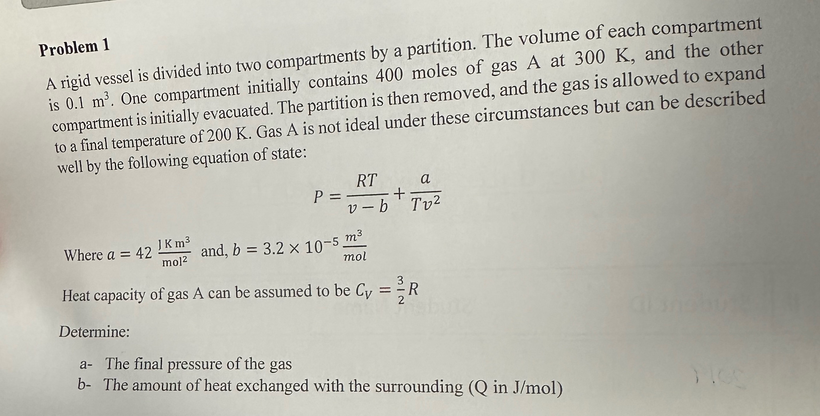 Problem 1A rigid vessel is divided into two | Chegg.com