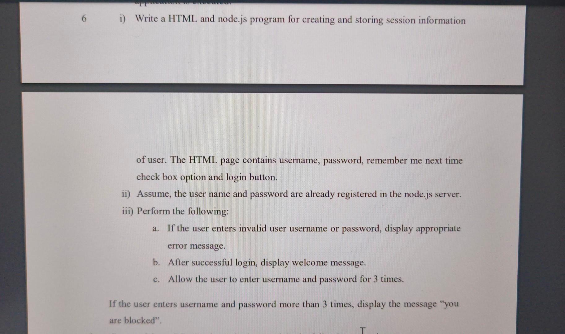 Solved i) Write a HTML and node.js program for creating and | Chegg.com