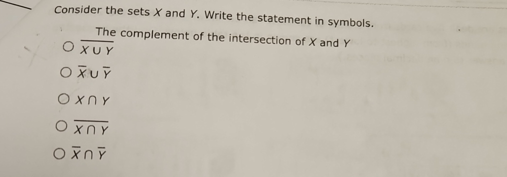 Solved Consider the sets x ﻿and Y. ﻿Write the statement in | Chegg.com