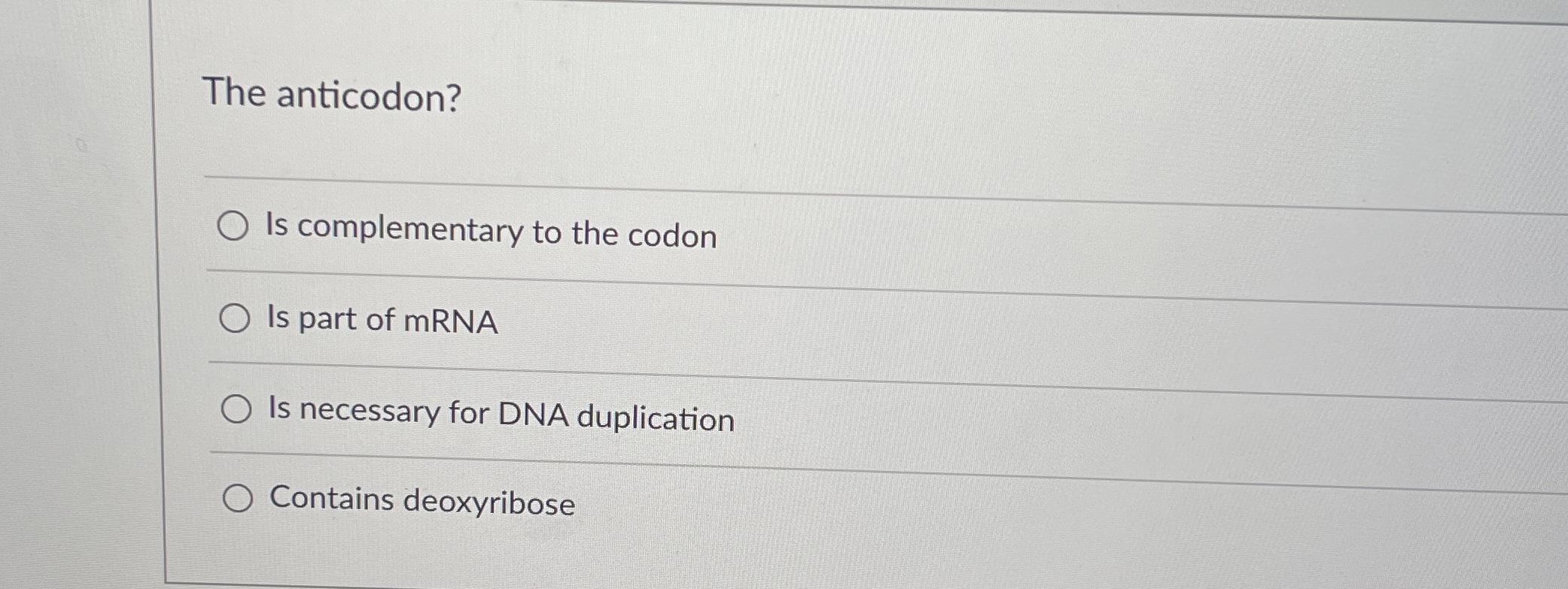 Solved The anticodon?Is complementary to the codonIs part of | Chegg.com