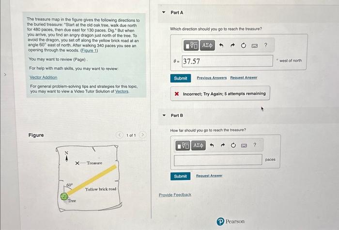 Solved The treasure map in the figure gives the following | Chegg.com