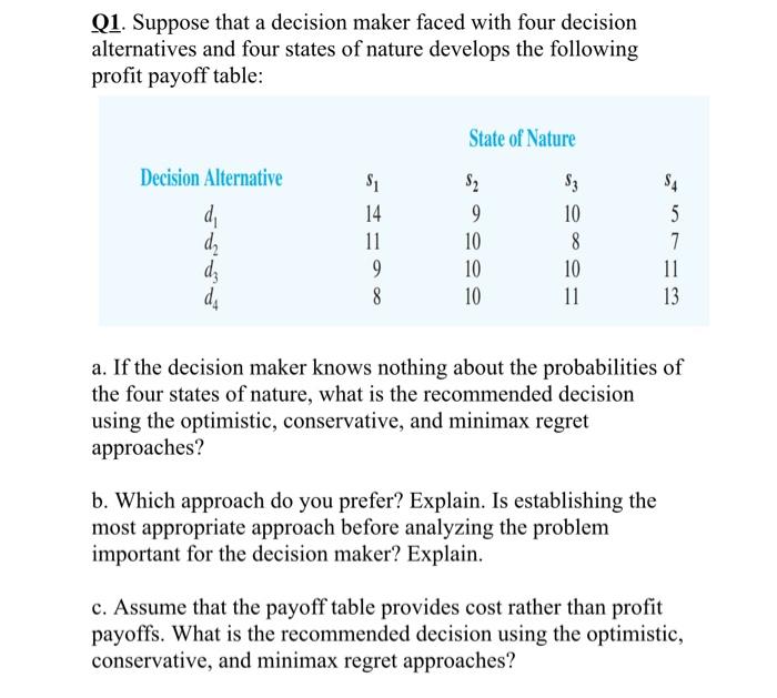 Solved Q1. Suppose that a decision maker faced with four | Chegg.com