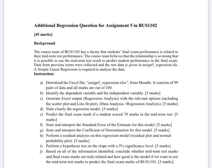 Solved Additional Regression Question for Assignment 5 in | Chegg.com