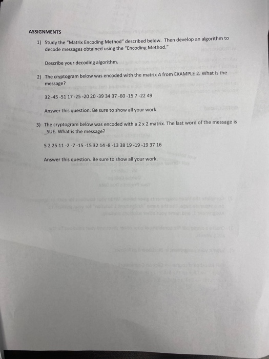 Solved MATRIX ENCODING METHOD Assign a number to each letter | Chegg.com
