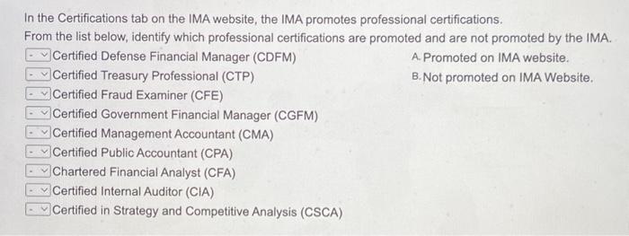 Solved In the Certifications tab on the IMA website, the IMA | Chegg.com