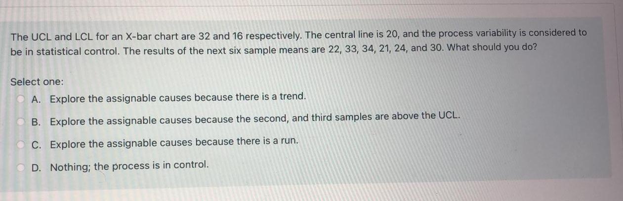 Solved The UCL and LCL for an X-bar chart are 32 and 16 | Chegg.com