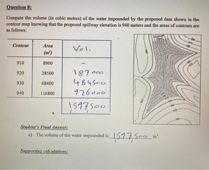 Solved Question 8: Compute the volume (in cubic meters) of | Chegg.com