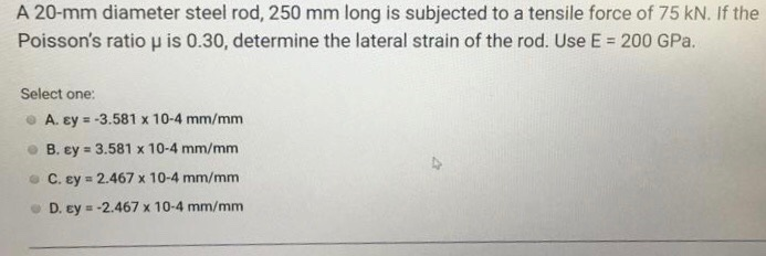 Solved A 20-mm diameter steel rod, 250 mm long is subjected | Chegg.com