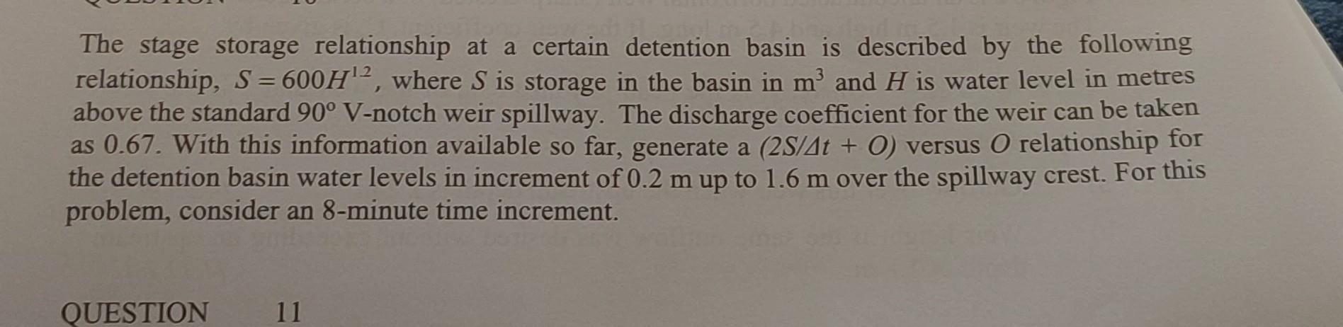 Solved The stage storage relationship at a certain detention | Chegg.com