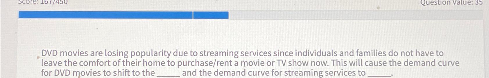 Solved DVD movies are losing popularity due to streaming | Chegg.com
