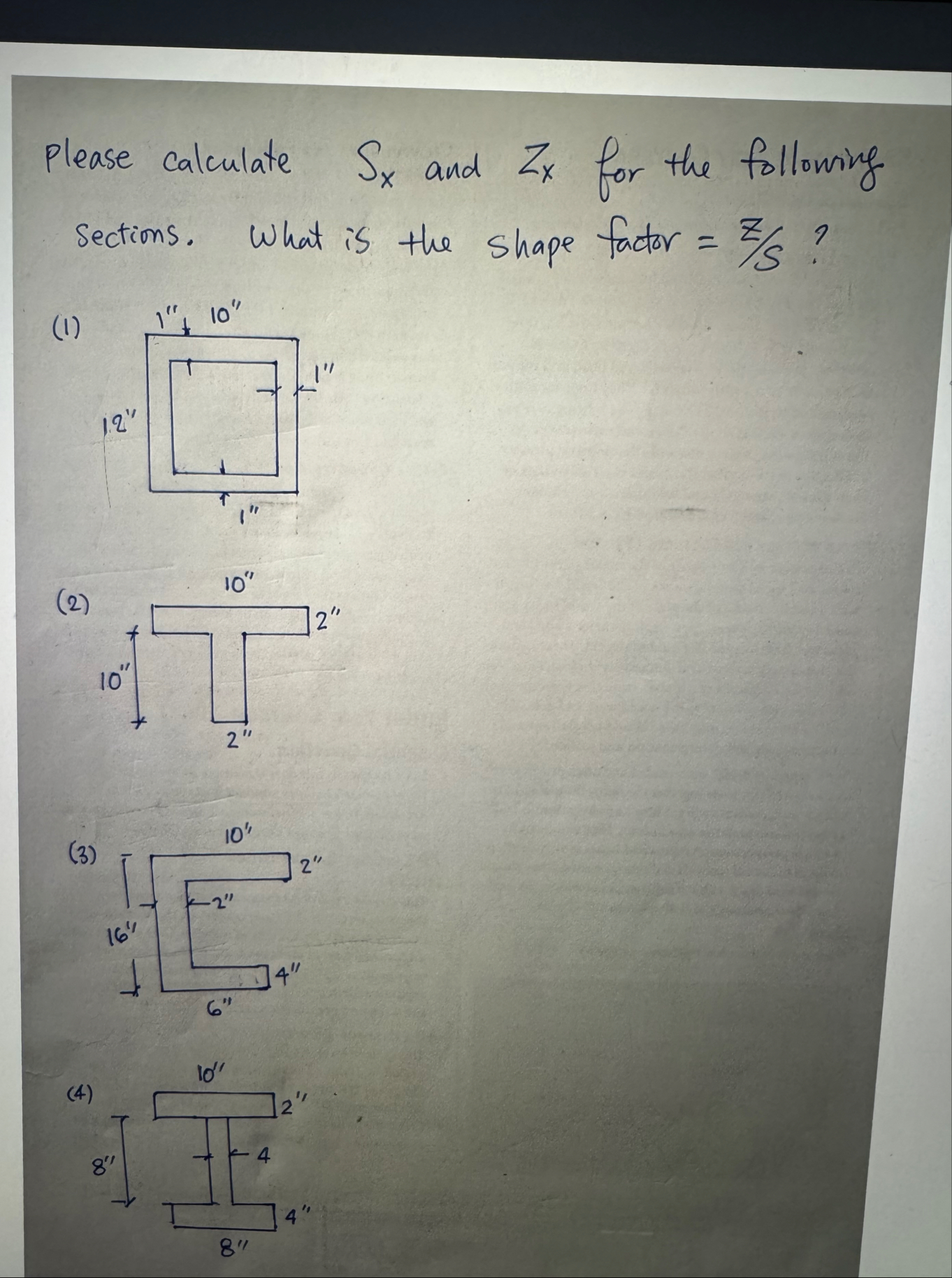 Solved Please calculate Sx ﻿and Zx ﻿for the following | Chegg.com