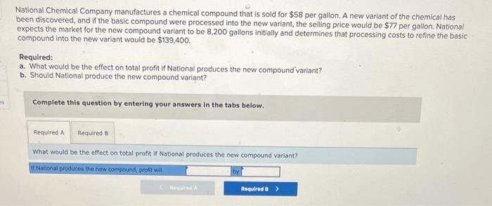 Solved National Chemical Company manufactures a chemical | Chegg.com
