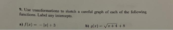 Solved 9. Use transformations to sketch a careful graph of | Chegg.com