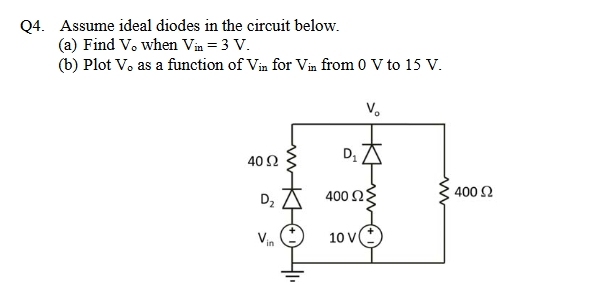 Solved Q4. ﻿Assume ideal diodes in ﻿the circuit below.(a) | Chegg.com