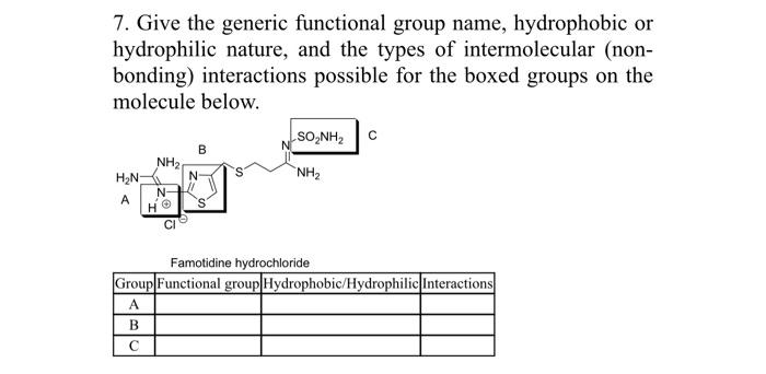Solved 7. Give the generic functional group name, | Chegg.com