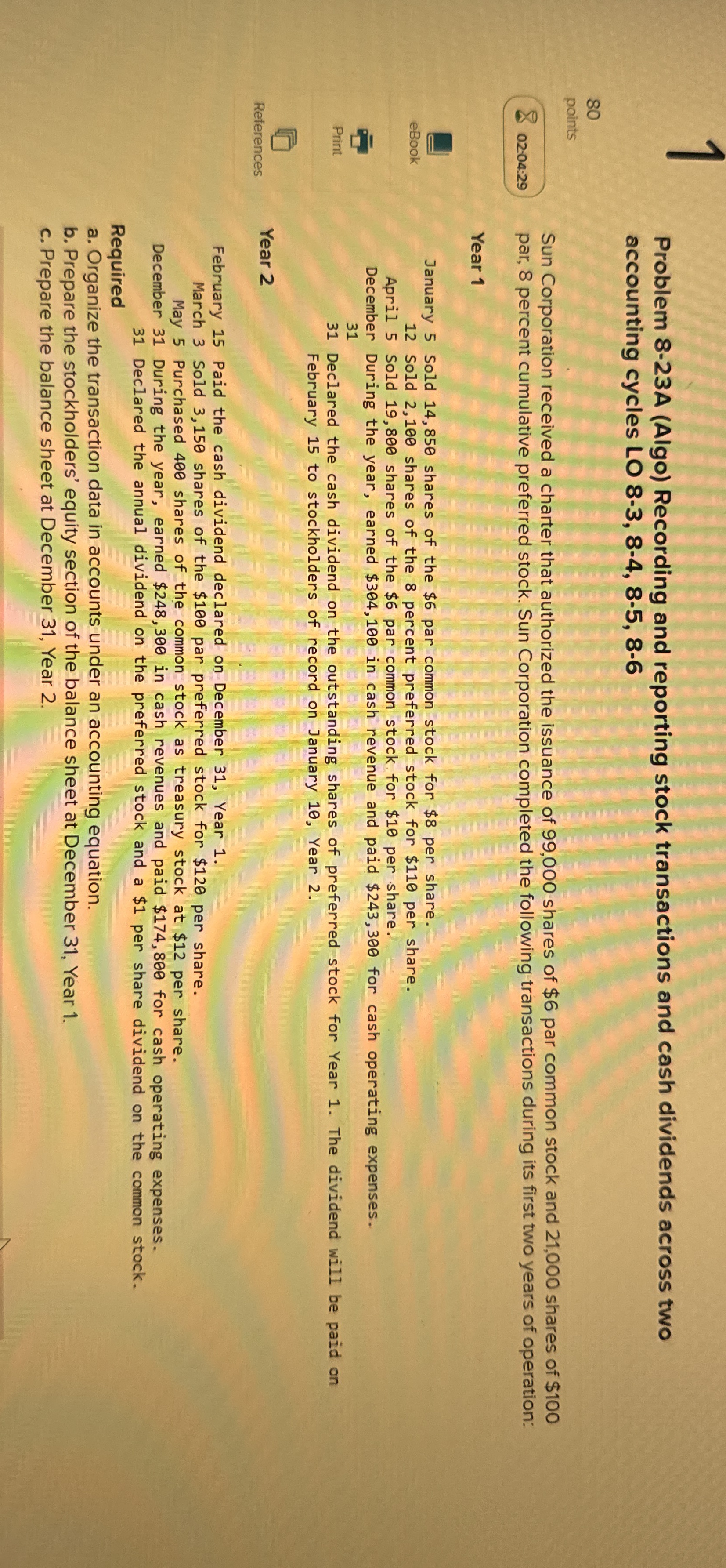 Solved Problem 8-23A (Algo) ﻿Recording and reporting stock | Chegg.com