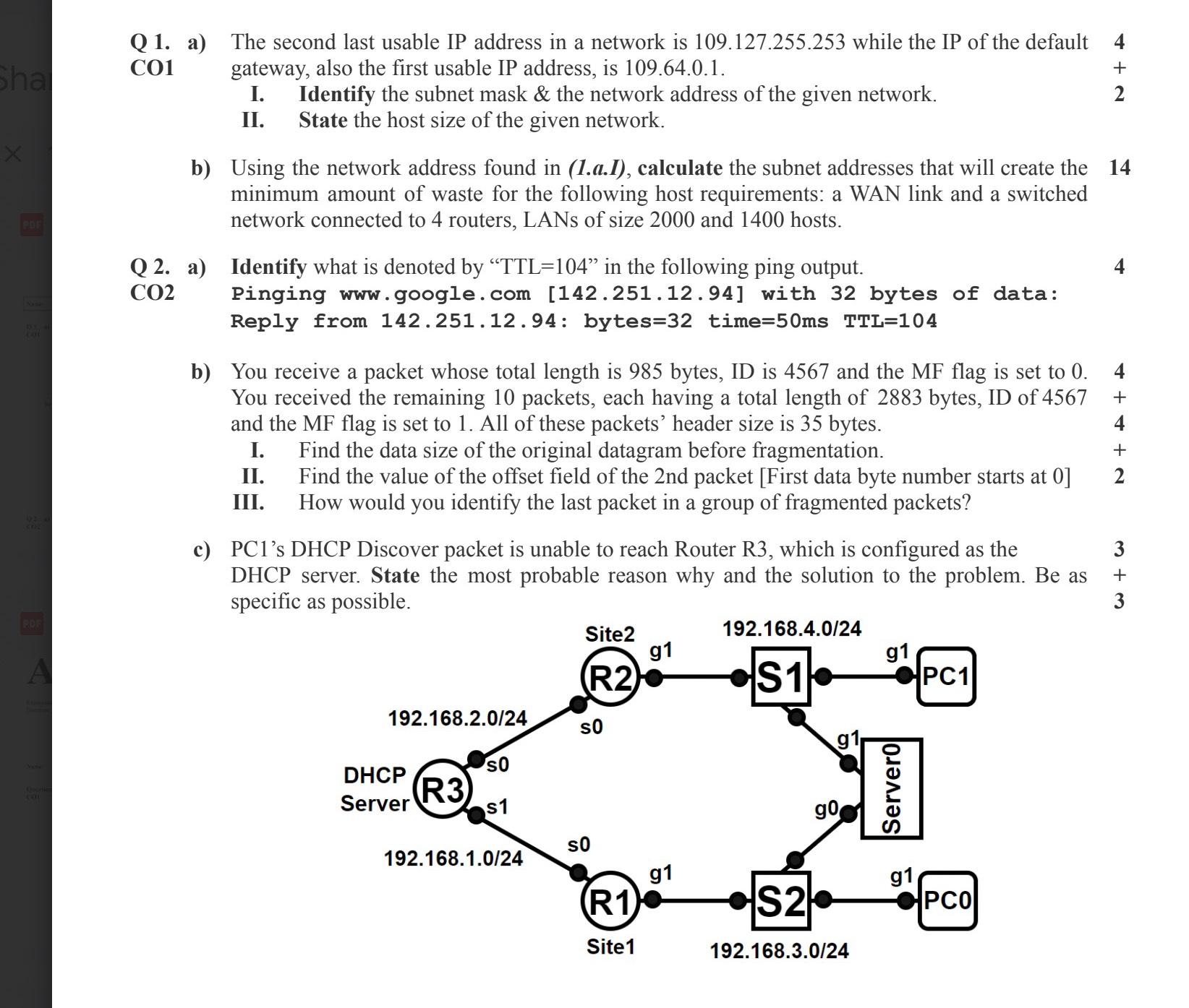 Solved Q 1. ﻿a) ﻿The second last usable IP address in a | Chegg.com