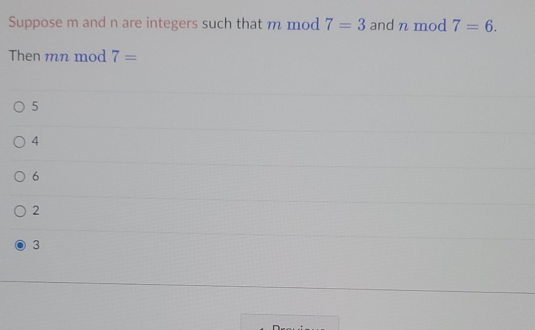 Solved Suppose m and n are integers such that mmod7=3 and | Chegg.com