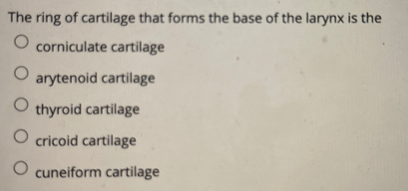 Solved The ring of cartilage that forms the base of the | Chegg.com