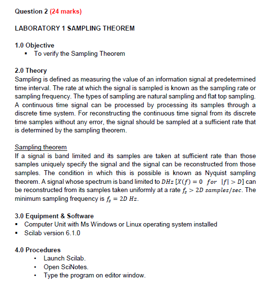 Solved Question 2 (24 ﻿marks)LABORATORY 1 ﻿SAMPLING | Chegg.com