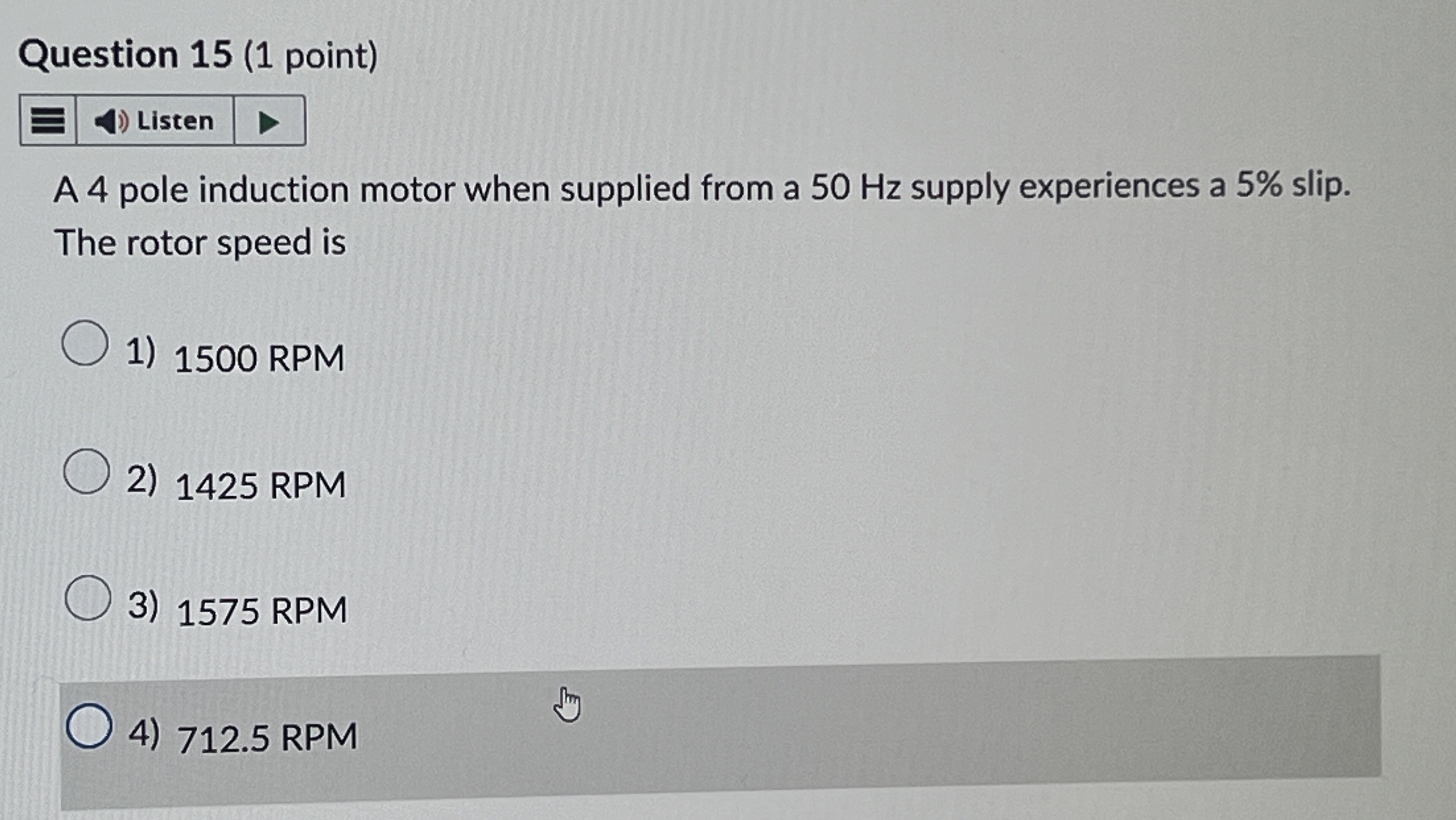 High Quality SOLUTION Question 15 (1 ﻿point)ListenA 4 ﻿pole induction motor | Chegg.com