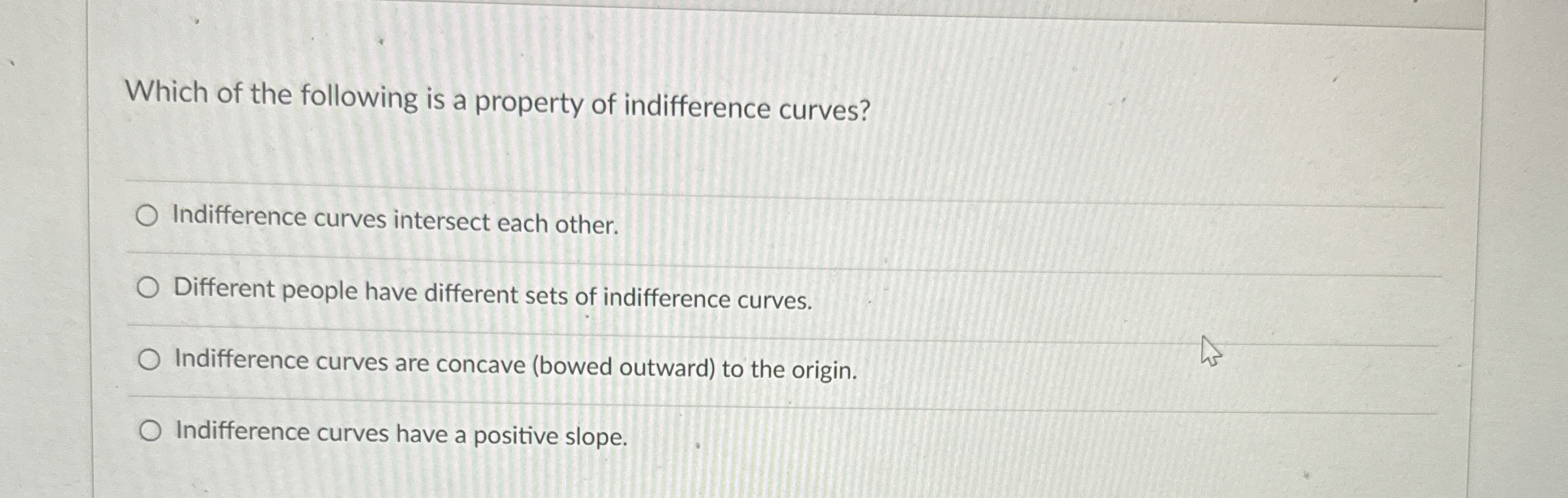 Solved Which of the following is a property of indifference | Chegg.com
