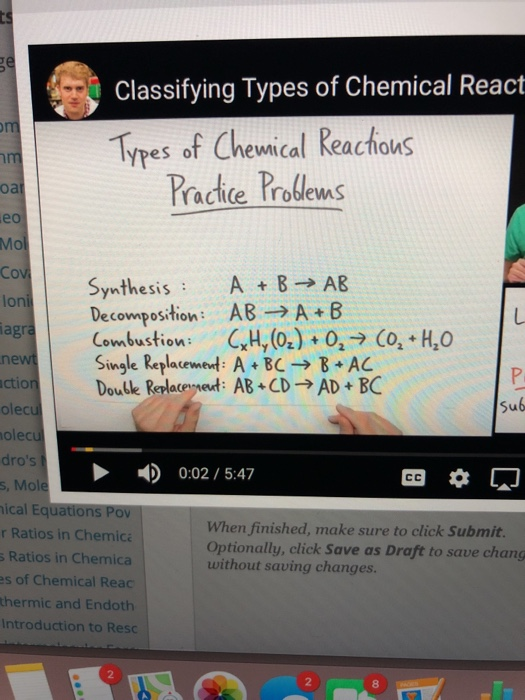 Solved Classifying Types of Chemical Reactions Practice | Chegg.com