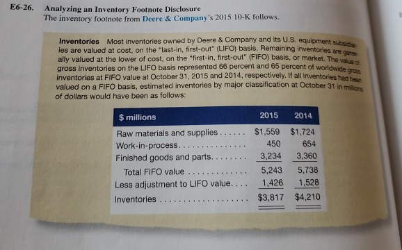 Solved E6-26. Analyzing an Inventory Footnote Disclosure The | Chegg.com