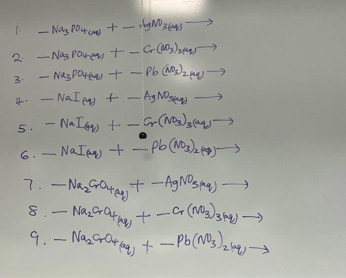 Solved 1. −Na3PO4(aq)+−tg3( (aq) 2. −Na3PO4 (q) +−Cr(CO3)3 | Chegg.com