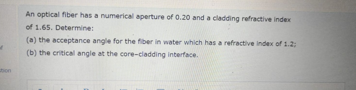 Solved An optical fiber has a numerical aperture of 0.20 | Chegg.com