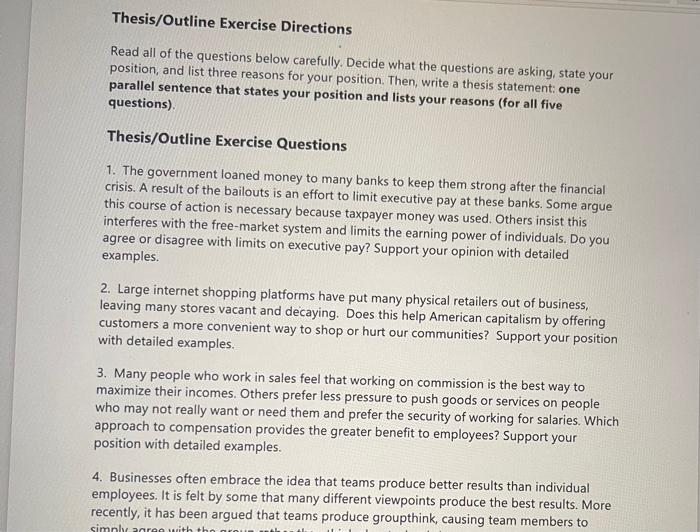 Solved Thesis/Outline Exercise Directions Read all of the | Chegg.com