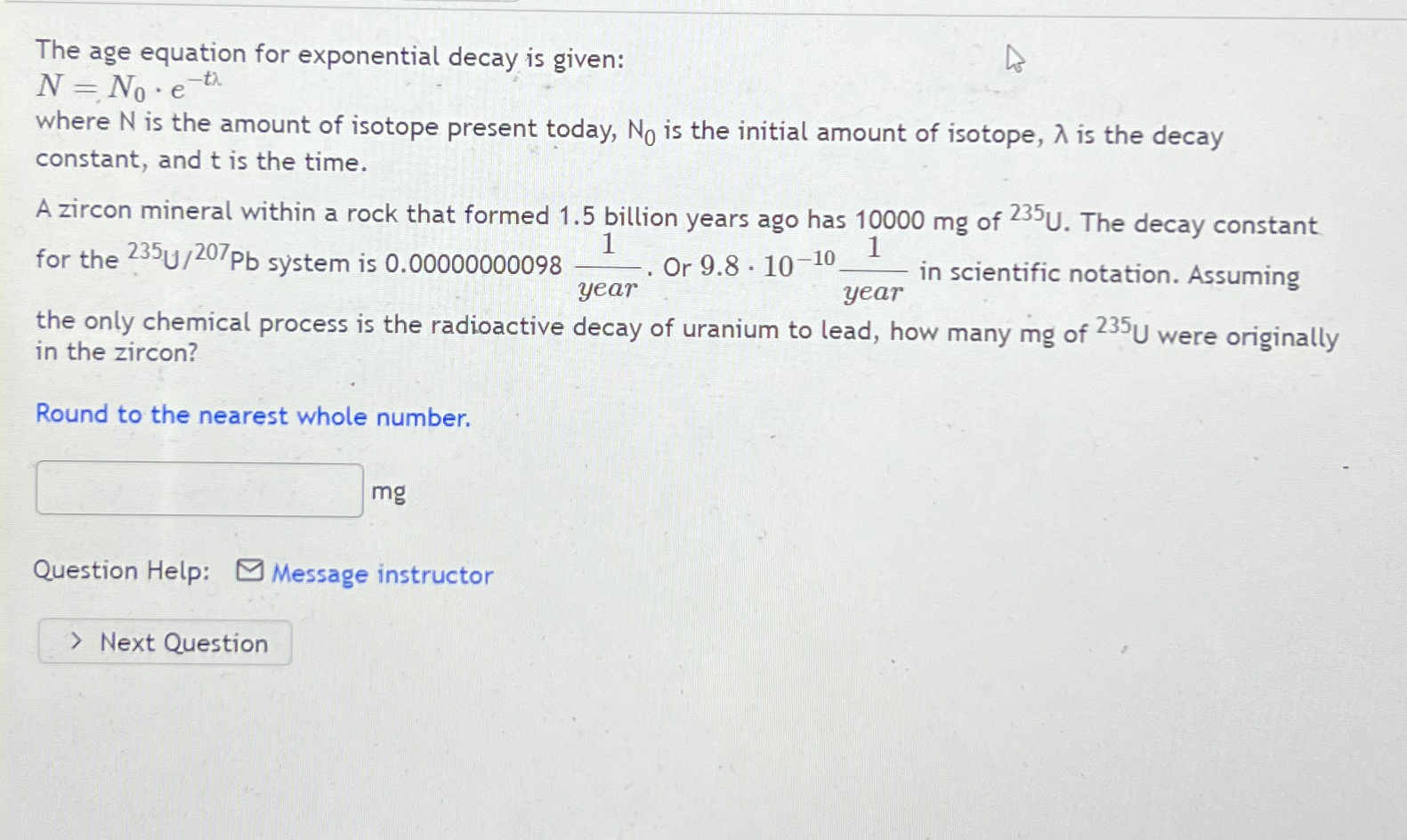 Solved The age equation for exponential decay is | Chegg.com