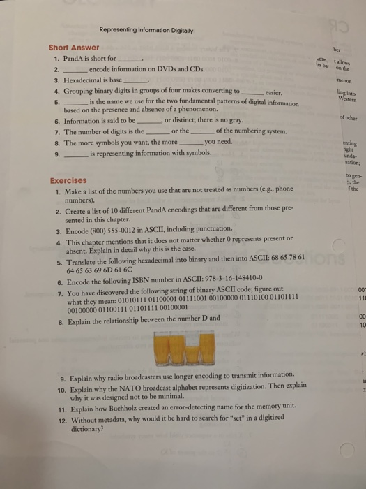 Solved Representing Information Digitally on the menon Short | Chegg.com