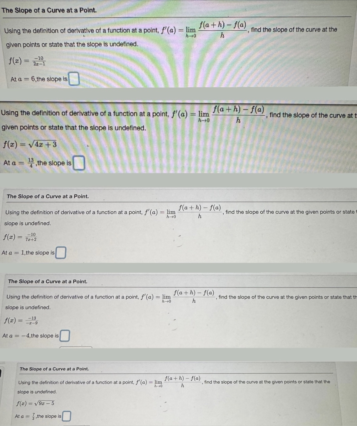 Solved The Slope of a Curve at a Point.Using the definition | Chegg.com