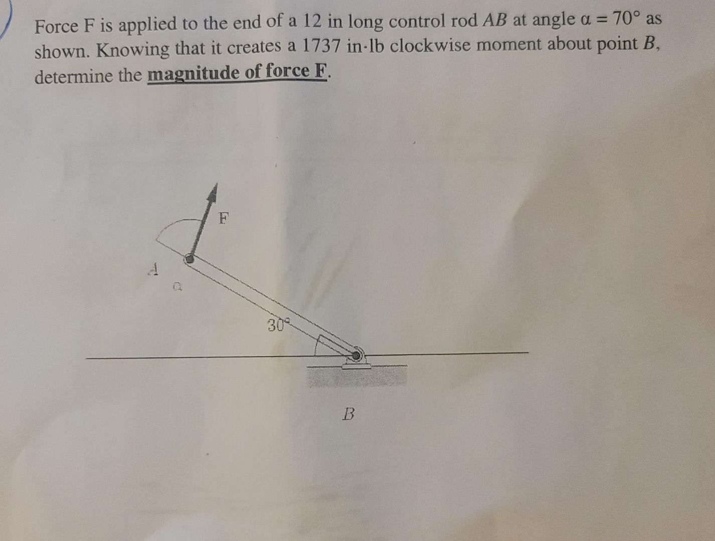 Solved Force F is applied to the end of a 12 in long control | Chegg.com