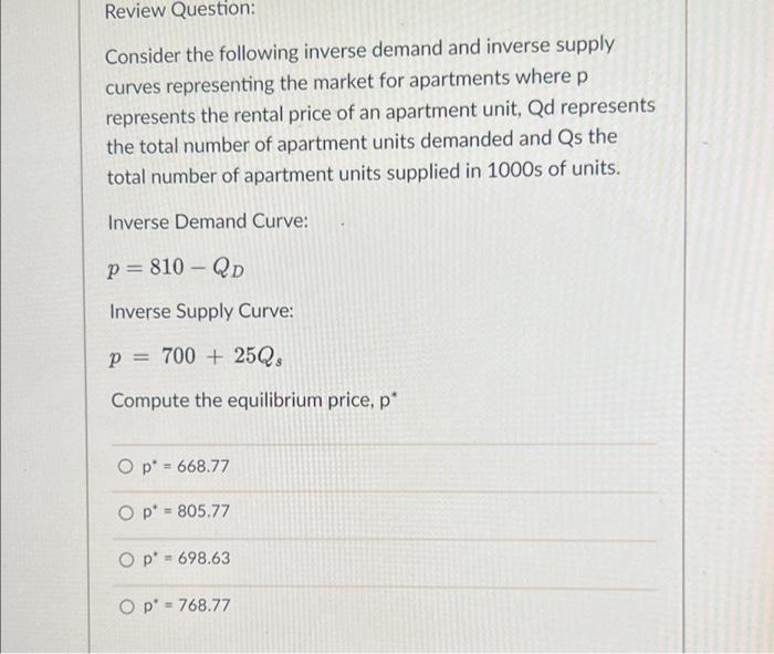Solved Review Question: Consider the following inverse | Chegg.com