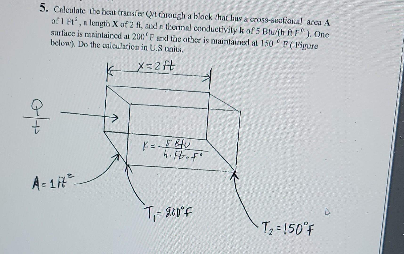 Solved 5. Calculate the heat transfer Q/t through a block | Chegg.com