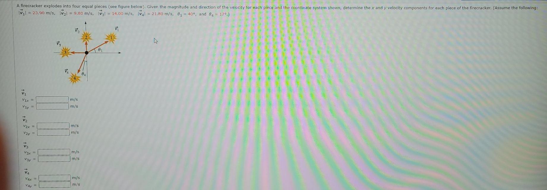 Solved A firecracker explodes into four equal pieces (see | Chegg.com