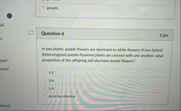 Solved gonads.2Question 61 ﻿ptsIn pea plants, purple flowers | Chegg.com