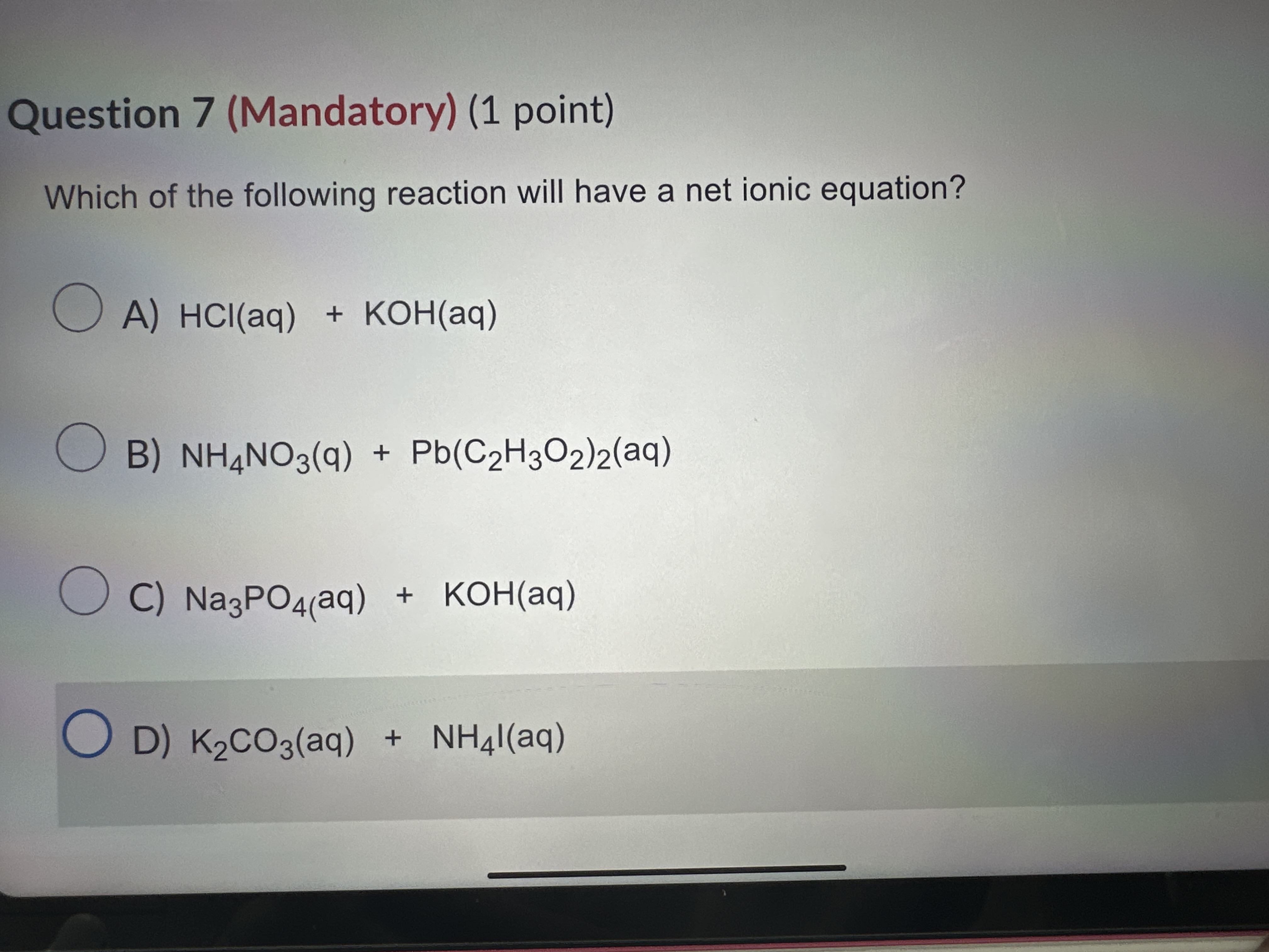 Solved Question 7 (Mandatory) (1 ﻿point)Which of ﻿the | Chegg.com