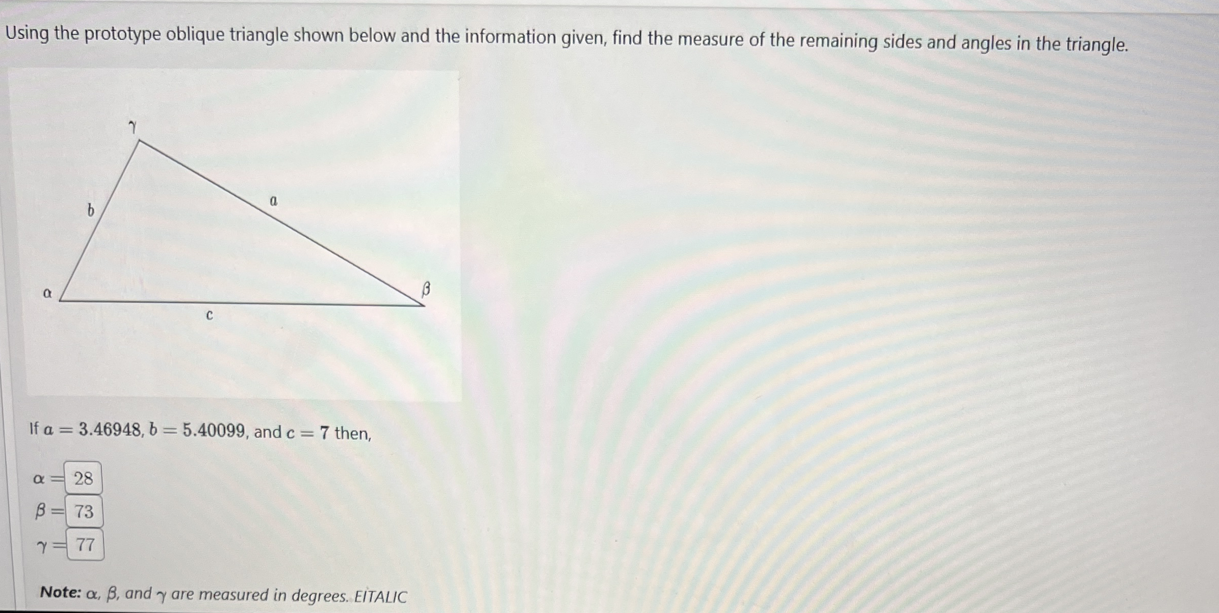 Solved Using the prototype oblique triangle shown below and | Chegg.com