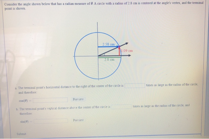 Solved Consider the angle shown below that has a radian | Chegg.com