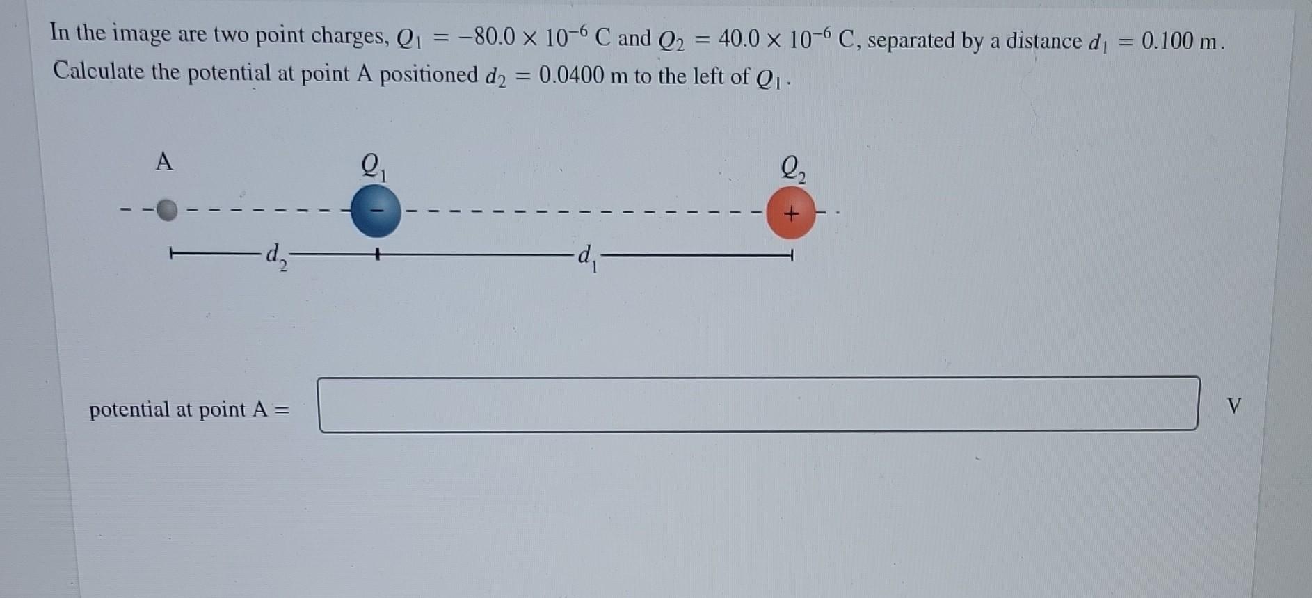 Solved In the image are two point charges, Q1=−80.0×10−6C | Chegg.com