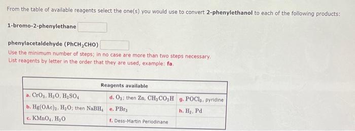 Solved 1. From the table of available reagents select the | Chegg.com