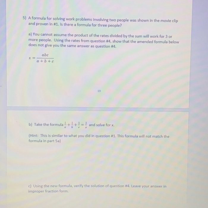 5) A formula for solving work problems involving two | Chegg.com